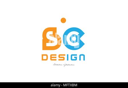 orange blue alphabet letter sc s c logo combination design with dots ...