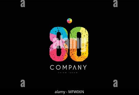number 80 logo icon design with grunge texture and rainbow colored ...