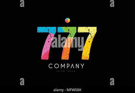 number 777 logo icon design with grunge texture and rainbow colored ...