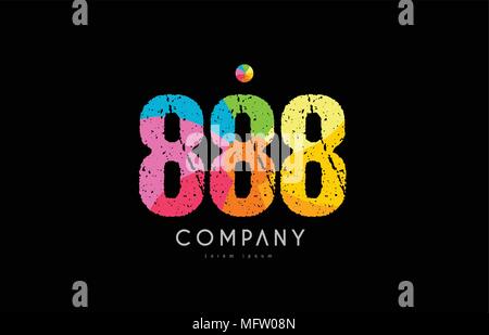 number 888 logo icon design with grunge texture and rainbow colored ...