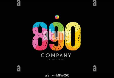 number 890 logo icon design with grunge texture and rainbow colored ...