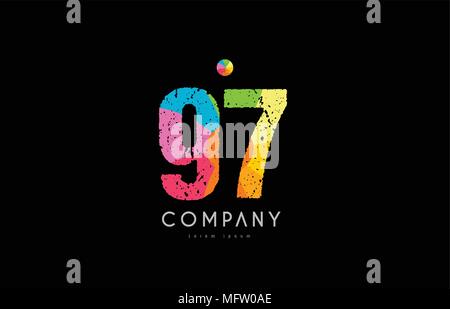 number 97 logo icon design with grunge texture and rainbow colored ...