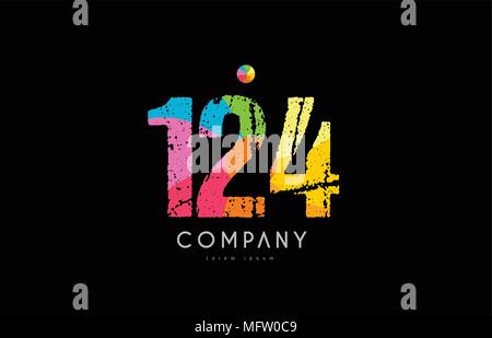 number 124 logo icon design with grunge texture and rainbow colored ...