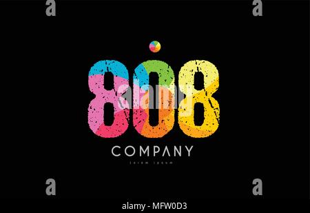 number 808 logo icon design with grunge texture and rainbow colored ...