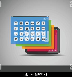 Tablet with Layers and Icons - Abstract Colorful Technology, IT or ...