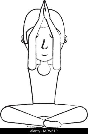 cartoon man doing yoga doing a namaste gesture over white background ...
