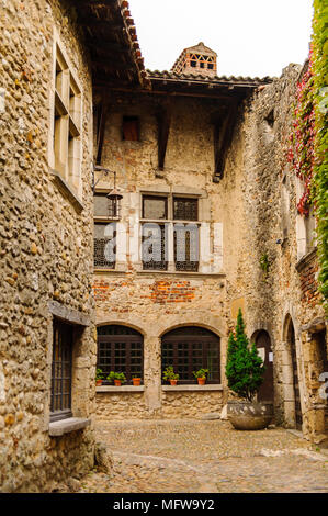 Architecture of Perouges, France, a medieval walled town, a popular ...