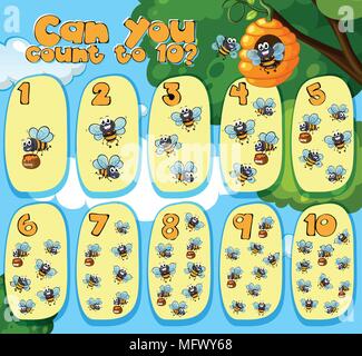 Counting numbers with bees illustration Stock Vector Image & Art - Alamy