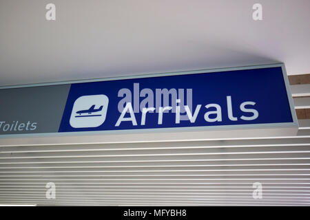 blue arrivals sign at bristol airport england uk Stock Photo - Alamy