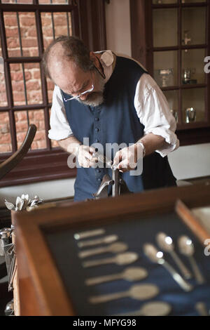Colonial Williamsburg silversmith shop tools Stock Photo - Alamy
