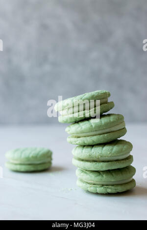 Cream Filled Green Round Lime Cookies / Macarons in Plastic Container ...