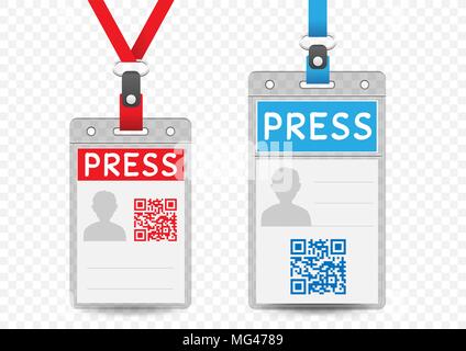 Press journalist id card with photo hanging on lanyard allowing access ...