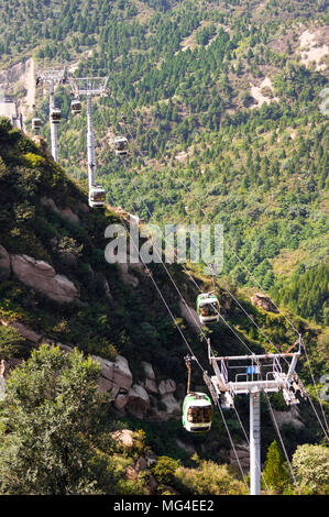 Cable cars transporting visitors to the Great Wall of China at Badaling ...