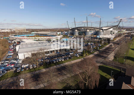 aerial view of the Etihad football stadium in Manchester. Home of ...
