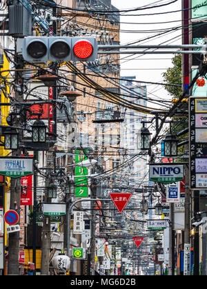 Osaka Japan Congested overhead cables in a street in Osaka Japan ...