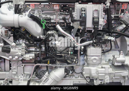 Side view of modern internal combustion engine of the truck Stock Photo ...