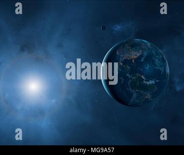 Illustration of the Earth and Moon showing a large proportion of the ...