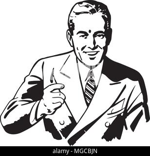 Happy Man Pointing - Retro Clipart Illustration Stock Vector Art ...