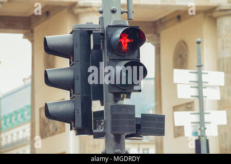 East German Ampelmaennchen, red traffic light for pedestrians to stop ...