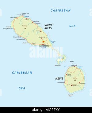 Map of Nevis Island, Saint Kitts and Nevis, contains geography outlines ...