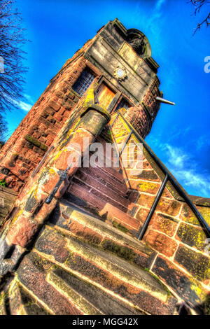 City of Chester, England. Picturesque angled view of shops on Eastgate ...