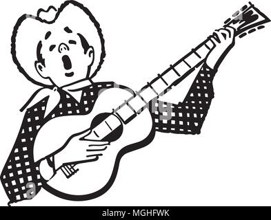 Cowboy Playing Guitar - Retro Clipart Illustration Stock Vector Image ...