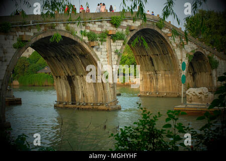 Gongchen bridge on the Grand Canal in Hangzhou,China. It is a landmark ...