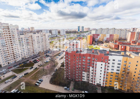 New modern block of flats in green area at winter. residential ...