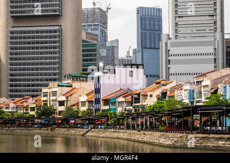 A scenic view across the Singapore River showing Elgin Bridge ...