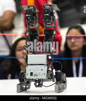 Pleasanton, California, USA. 28th Apr, 2018. A dancing robot at the ...