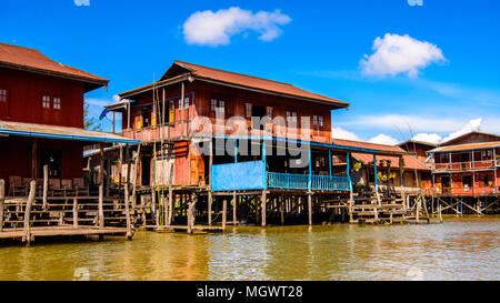 Beautiful view of the Inpawkhon village over the Inle Sap,a freshwater ...
