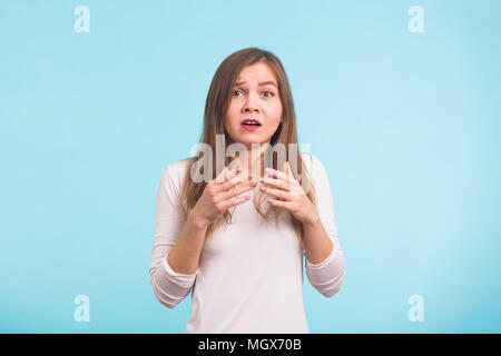 Guilty woman is justified and looking for excuses. Justify oneself ...
