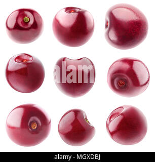 Single ripe cherry without stem isolated on white background with ...