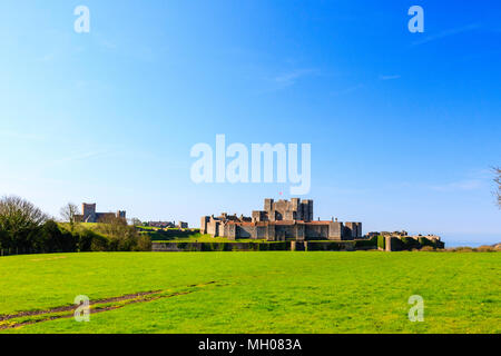 Dover castle, England. Inner bastion walls and towers with the Great ...