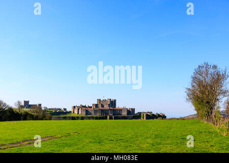 Dover castle, England. Inner bastion walls and towers with the Great ...