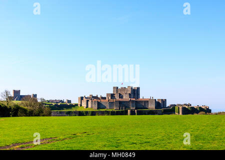 Dover castle, England. Inner bastion walls and towers with the Great ...
