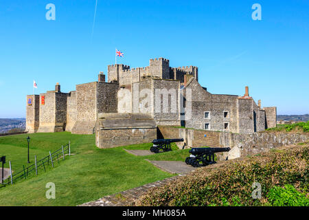 Dover castle, England. Inner bastion walls and towers with the Great ...