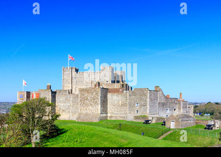 Dover castle, England. Inner bastion walls and towers with the Great ...
