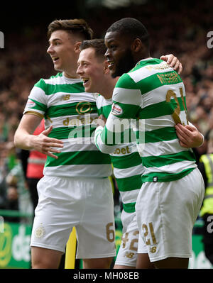 Celtic's Kieran Tierney and Callum McGregor (right) during a training ...