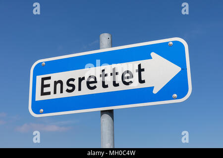 Road signs "ensrettet" or one-way-street, one way roa and "udtaget ...