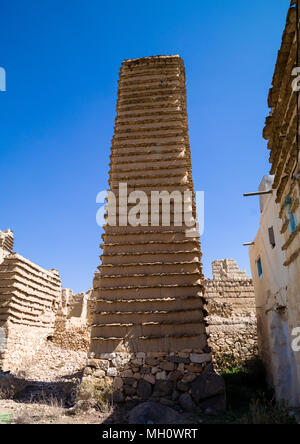 Traditional clay and silt watchtower used as a granary, Asir Province ...