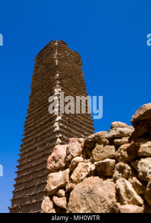 Traditional clay and silt watchtower used as a granary, Asir Province ...