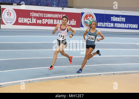 ISTANBUL, TURKEY - JANUARY 14, 2018: Undefined athlete long jumping ...