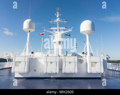 Marine communication radar antenna system on luxury boat Stock Photo ...