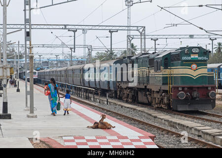Indian locomotive at Puducherry (Pondicherry) station, India Stock ...