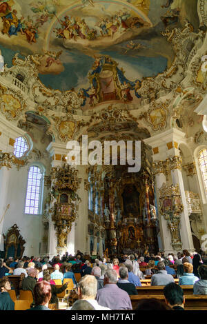 Interior view, Wieskirche, Pilgrimage Church of Wies, rococo church ...