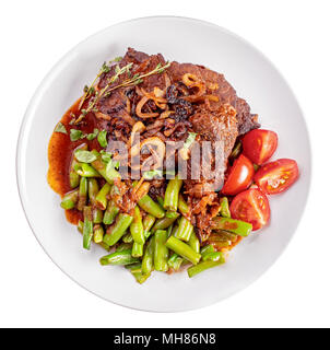 Veal steak with grilled vegetables. Top view Stock Photo - Alamy