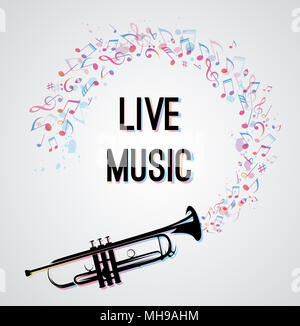 trumpet instrument and background of music notes for Jazz music concept ...