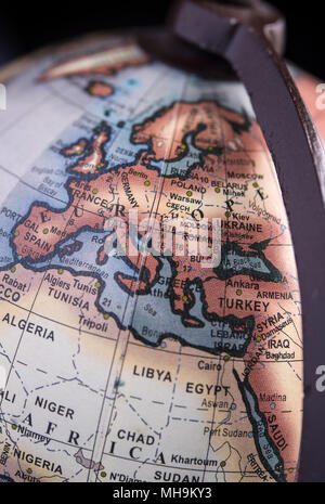 Globe map focused on Europe. France, Germany, Greece, Spain, Italy. Map ...