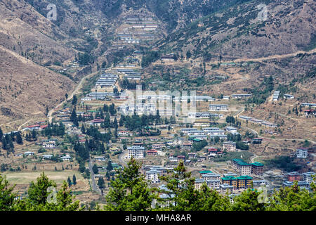 Aerial view of villages in Thimphu, Bhutan - Thimphu is the capital and ...